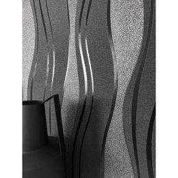 Newroom - Tapete Schwarz Vliestapete Streifen - Streifentapete Modern Anthrazit Grau Linien Wellen Mustertapete 3D Optik Wellentapete - Ophiel