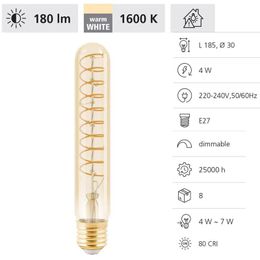 110202 led Filament Leuchtmittel E27 1X4W Decorative Spirale amber L:18.5cm Ø:3cm 1600K 180lm dimmbar - Eglo