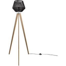 Stehlampe Modern Wohnzimmer Schlafzimmer Rattan Optik Boho Korb Stehleuchte E27 Schwarz (Ø33 cm), Stehleuchte Holz - Paco Home