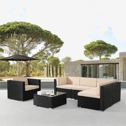 Polyrattan Gartenmöbel Gartenset Lounge Garnitur Set Sitzgruppe Schwarz - Schwarz - Arebos