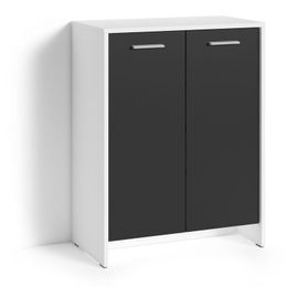 ByLiving - Schuhschrank ben / Schuhkommode in matt weiß / Front schwarz / kleine Flur-Kommode mit zwei Türen Einlegeböden / Sideboard klein / b 63, h