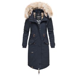 Navahoo Damen Designer Langer Wintermantel Parka mit Kunstfell-Kapuze Kin-Joo