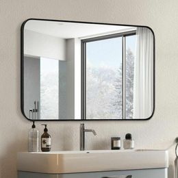 Rechteckiger Wandspiegel Schwarz 90x60 cm, Badspiegel ohne Beleuchtung, Spiegel für Wohnzimmer, Schlafzimmer, Bad, Flur
