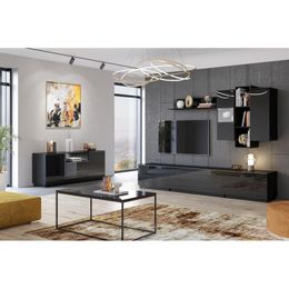 Lomadox Wohnwand schwarz modern HOOVER-83 mit Couchtisch und Sideboard, b/h/t: ca. 280/195/48 cm