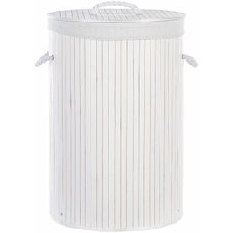 Beliani Wäschekorb Weiß Bambusholz Rund 40 cm Handgemacht mit Deckel Herausnehmbarem Sack 60 cm Hoch Accessoires Deko für Bad Schlafzimmer - Weiß