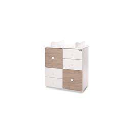 Lorelli Kommode Cupboard 83 x 71 x 96 cm, 4 Schubladen, 2 Türen mit Regalboden hellbraun weß