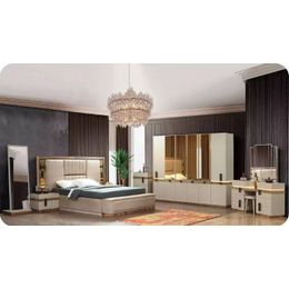 JVmoebel Schlafzimmer-Set Groß Komplette Schlafzimmermöbel Luxus Doppelbett Stoff Beige
