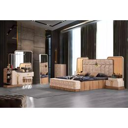 JVmoebel Schlafzimmer-Set Luxus Schlafzimmermöbel Komplette Doppelbett Stoff Set Bettrahmen