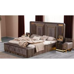 JVmoebel Schlafzimmer-Set Garnitur Doppelbett Grau Nachttische Schlafzimmer Bett Set Luxus