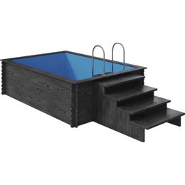 EDEN Holzmanufaktur Rechteckpool Fix&Fertig Fichtenholz Pool, inkl. blauem Einsatz, Dämmung, Einstiegstreppe & -Leiter, Wasserablauf, braun