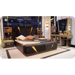 JVmoebel Schlafzimmer-Set Luxus Komplette Schlafzimmermöbel Blau Bett Stoff Doppelbett Set