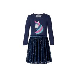 happy girls A-Linien-Kleid happy girls Kleid Einhorn 140 Mädchen Langarm Kleid navy Glitzer Einhorn Unicorn