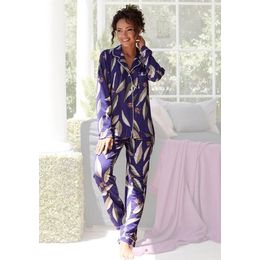 Lascana Pyjama mehrfarbig Gr. 36/38 für Damen. V-Ausschnitt und Piping, Kontrastdetails. Bequem. Nachhaltig.