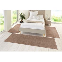 Bettumrandung Pure 100 Hanse Home, Höhe 13 mm, (3-tlg), Kurzflor, Unifarben, Teppich, Bettläufer, Bettvorleger, Teppichläufer, blau|braun