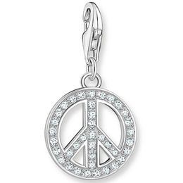 Thomas Sabo Charm-Einhänger Peace, Peace gold, 1880-051-14, 1898-488-7, mit Zirkonia (synth) oder Glas-Keramik Stein, silberfarben|weiß