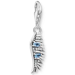 Thomas Sabo Charm-Einhänger Phönix Feder mit blauen Steinen, 1905-644-1, mit Zirkonia (synth), blau|silberfarben