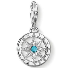 Thomas Sabo Charm-Einhänger Kompass, 1228-405-17, mit Zirkonia (synth), Farbstein-Imitat, blau|silberfarben|weiß