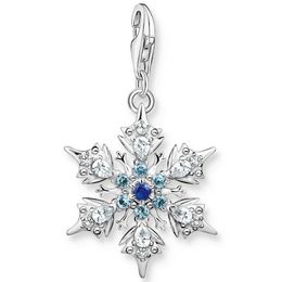 Thomas Sabo Charm-Einhänger Schneeflocke mit blauen Steinen, 1902-945-7, mit Glas-Keramik Stein, blau|silberfarben