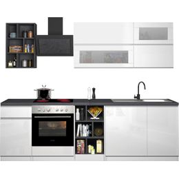 Kochstation Küchenzeile KS-Sole, Breite 256 cm, Hängeregal, Geschirrabtropfschrank, ohne E-Geräte, grau|weiß