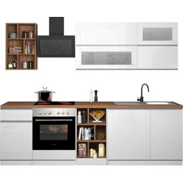 Kochstation Küchenzeile KS-Sole, Breite 256 cm, Hängeregal, Geschirrabtropfschrank, ohne E-Geräte, grau|weiß