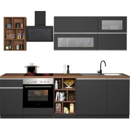 Kochstation Küchenzeile KS-Sole, Breite 256 cm, Hängeregal, Geschirrabtropfschrank, ohne E-Geräte, grau