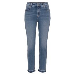 BOSS Orange 5-Pocket-Jeans Jackie Mid Rise Mid Waist, mittlere Leibhöhe Premium Denim Jeans mit BOSS Leder-Badge, blau