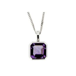 OROLINO Kette mit Anhänger 585/- Weißgold Amethyst Achteck, grau|silberfarben