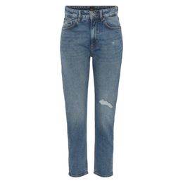 BOSS Orange Stretch-Jeans Elsa Mid Rise Mid Waist, mittlere Leibhöhe Premium Denim Jeans im stonewashed Look, blau