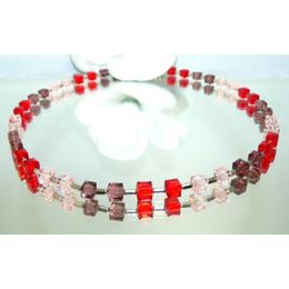 traumschmuck Kette ohne Anhänger 095e Halskette Würfelkette Würfel Kristallglas rot rosa amethyst (Geschenk