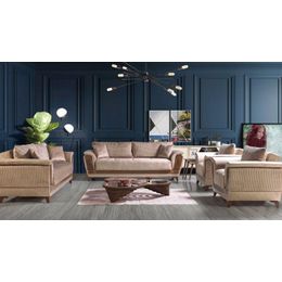 JVmoebel Wohnzimmer-Set Sofagarnitur 3+2+1+1 Sitzer Textil Modern Komplett Sessel Sofa