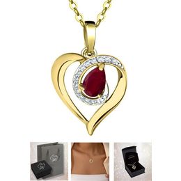 Limana Herzkette echter Rubin Damen Halskette Gold Silber 925 Kette mit Herz-Anhänger (inkl. Herz Geschenkdose und Tasche)
