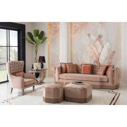 JVmoebel Wohnzimmer-Set Wohnzimmer Schiker Sofa 4 Sitzer Sessel mit 2x Hocker Stilvolle Möbel