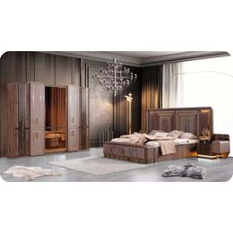JVmoebel Schlafzimmer-Set Komplette Schlafzimmermöbel Luxus Bett Set Doppelbett Beige Stoff