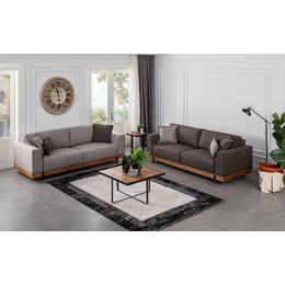 JVmoebel Wohnzimmer-Set Sofagarnitur Set Braunes Sofa 3+3 Sitzer Stoffsofa Luxus Designen