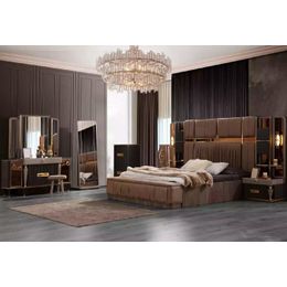 JVmoebel Schlafzimmer-Set Schlafzimmermöbel Komplette Doppelbett Stoff Beige Bett Modern