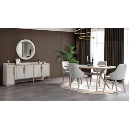 JVmoebel Esszimmer-Set Tisch 6x Stühle Sideboard mit Spiegel 9tlg Esszimmer Set Möbel