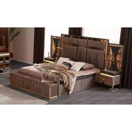 JVmoebel Schlafzimmer-Set Garnitur Doppelbett Beige Nachttische Schlafzimmer Bett Set 4tlg Bank