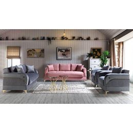 JVmoebel Wohnzimmer-Set Sofagarnitur 3+3+1+1 Sitzer Textil Modern Komplett Sessel Sofa