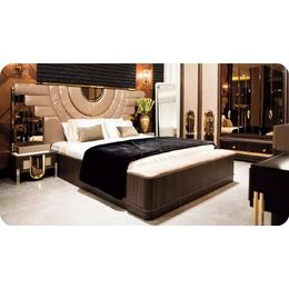 JVmoebel Schlafzimmer-Set Schlafzimmermöbel Garnitur Luxus Doppelbett Bett Set 5tlg Beige