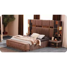 JVmoebel Schlafzimmer-Set Schlafzimmer Garnitur Luxus Doppelbett Bettkasten Bett Set 3tlg Beige