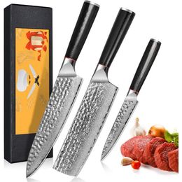 KingLux Messer-Set 3 Teilig Damast Chefmesser Set