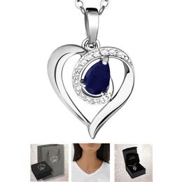 Limana Herzkette echter Saphir Edelstein blau Silber 925 Damen Kette mit Herz-Anhänger (inkl. Herz Geschenkdose und Tasche)