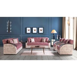 JVmoebel Wohnzimmer-Set Sofagarnitur 3+2+1+1 Textil Holz Sofa 3 Sitzer Modern Sessel Neu