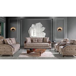 JVmoebel Wohnzimmer-Set Sofagarnitur 3+2+1+1 Holz Wohnzimmer Luxus Sofa Modern Stoff Komplett