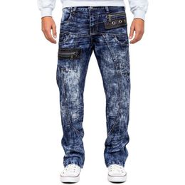 KOSMO LUPO 5-Pocket-Jeans Auffällige Herren Hose BA-KM012 extravagante Bluejeans mit Kunstleder Bereichen