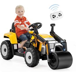 Costway 12V Kinder Walze mit Musik, Hupen und Scheinwerfer