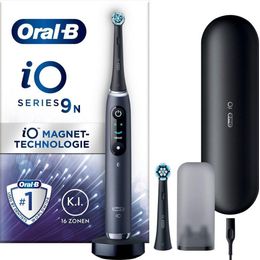 Oral-B Elektrische Zahnbürste iO 9, Aufsteckbürsten: 2 St., mit Magnet-Technologie, 7 Putzmodi, Farbdisplay & Lade-Reiseetui, schwarz