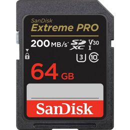 Sandisk Extreme PRO SDXC™-UHS-I-Karte Speicherkarte (64 GB, Video Speed Class 30 (V30)/UHS Speed Class 3 (U3), 200 MB/s Lesegeschwindigkeit), schwarz