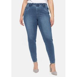 sheego Stretch-Jeans Große Größen mit Gummibund und Gürtelschlaufen, blau