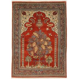 Nain Trading Orientteppich Ghom 138x194 Handgeknüpfter Orientteppich / Perserteppich, rechteckig, Höhe: 10 mm, braun|rot